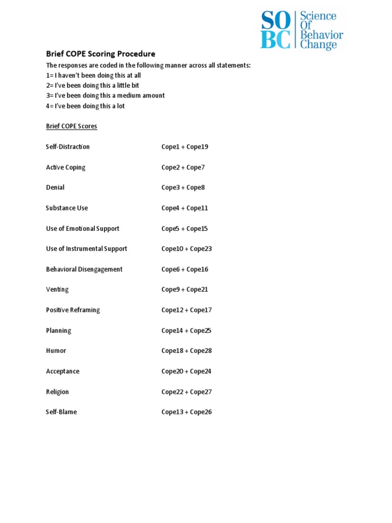 Brief COPE Scoring | PDF