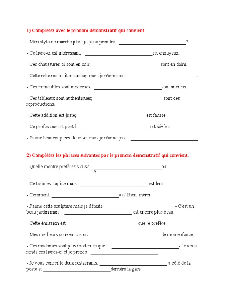 Exercices sur les pronoms démonstratifs | PDF | Maison et jardin | Art