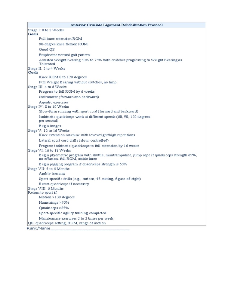 ACL Rehab Protocol: 0-6 Months Guide | PDF | Wellness | Science ...