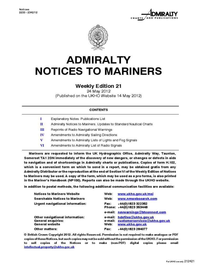 Admiralty Notices To Mariners (Weekly Edition 21) 2012 PDF | PDF ...