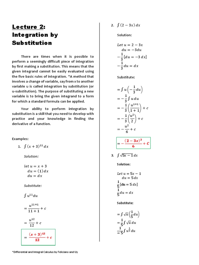 Integration by Substitution: Solution | PDF | Integral | Applied ...