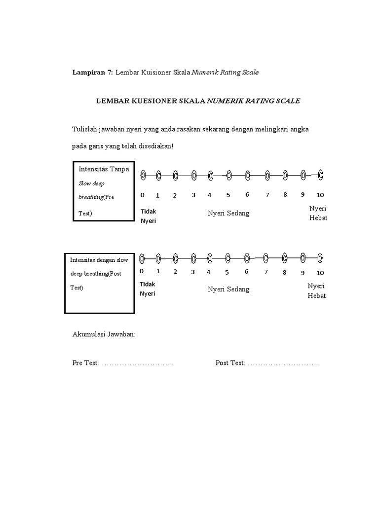 8 Lampiran Lembar Kuesioner Skala Numerik Rating Scale | PDF