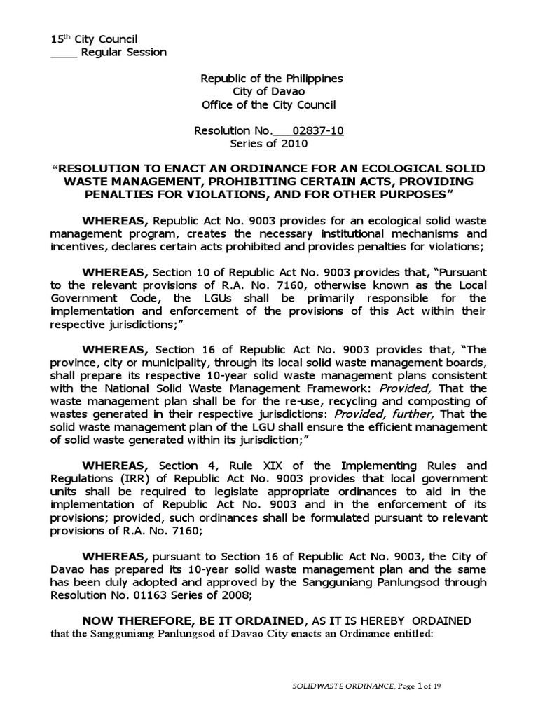 Provided, Provided, Further,: Solidwaste Ordinance | PDF | Waste ...