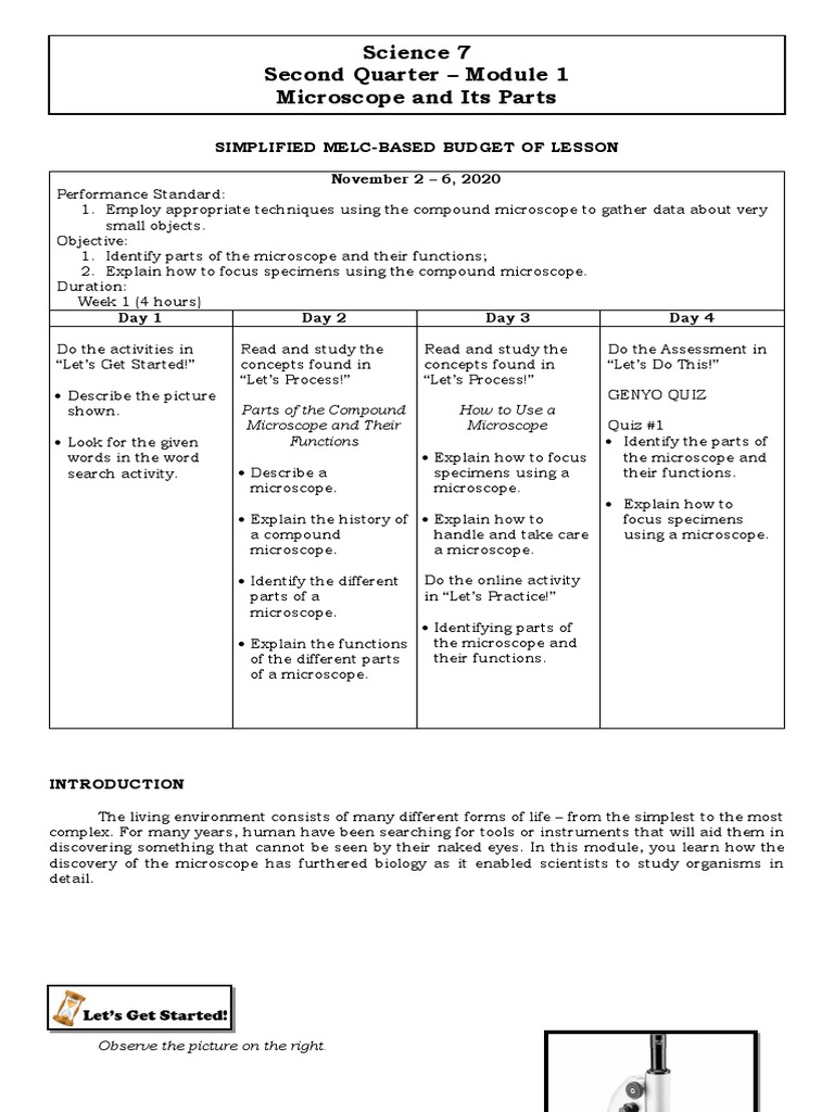 Science 7 Second Quarter - Module 1 Microscope and Its Parts | Download ...