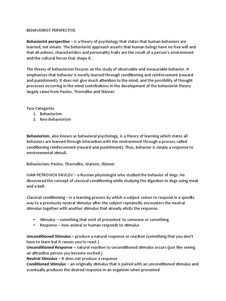 Behaviorist Perspective | PDF | Reinforcement | Behaviorism
