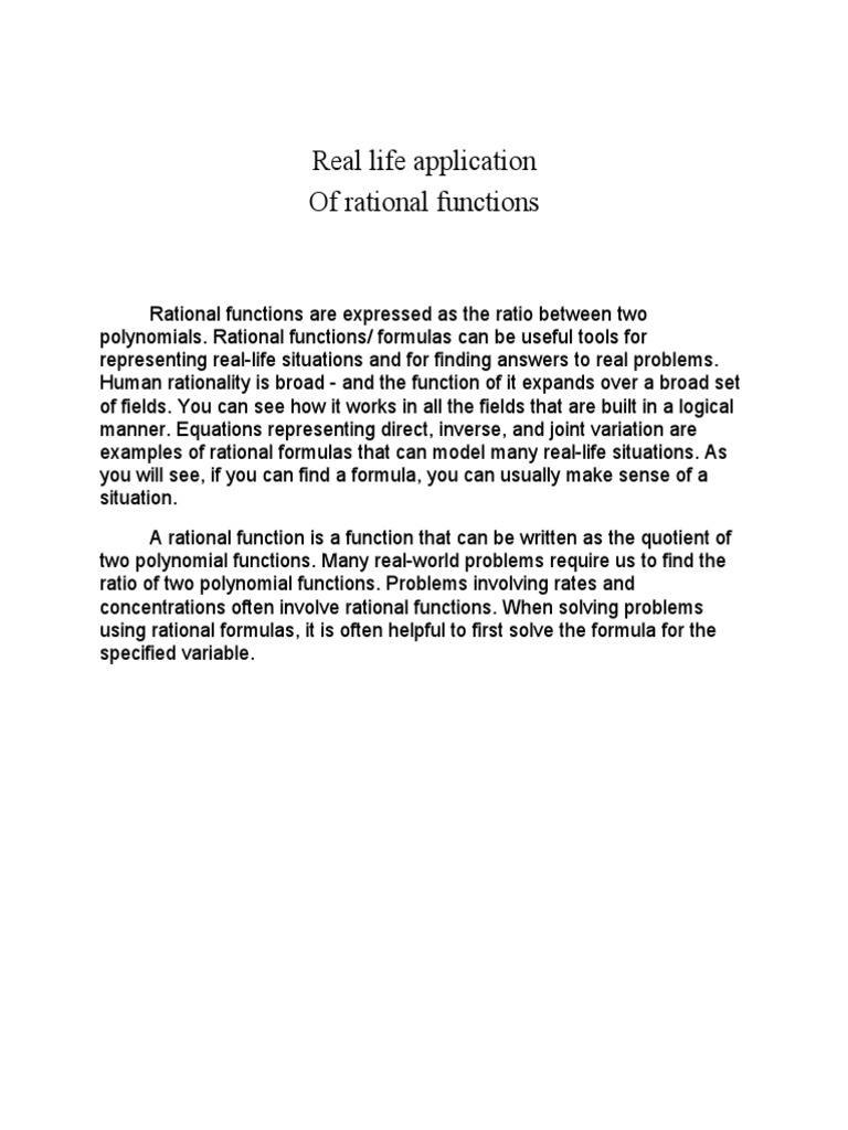 Real Life Application of Rational Functions | PDF