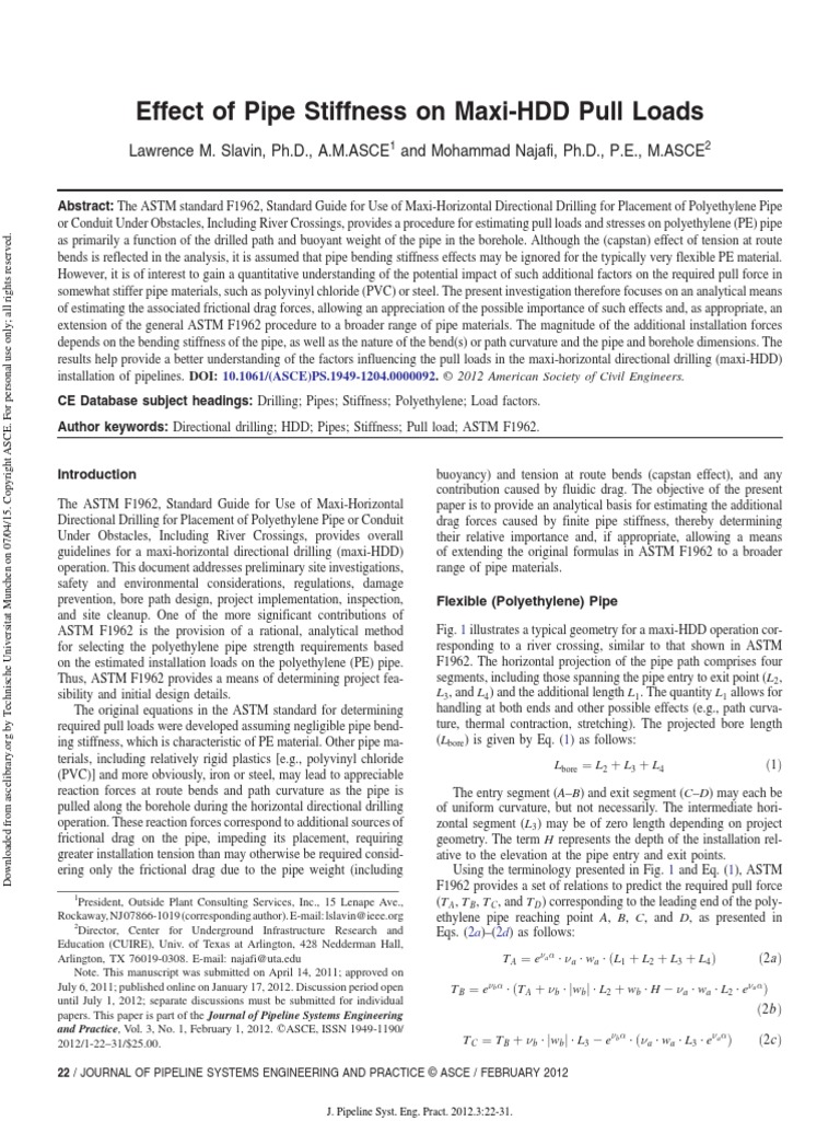 Effect of Pipe Stiffness On Maxi-HDD Pull Loads | PDF | Young's Modulus | Elasticity (Physics)