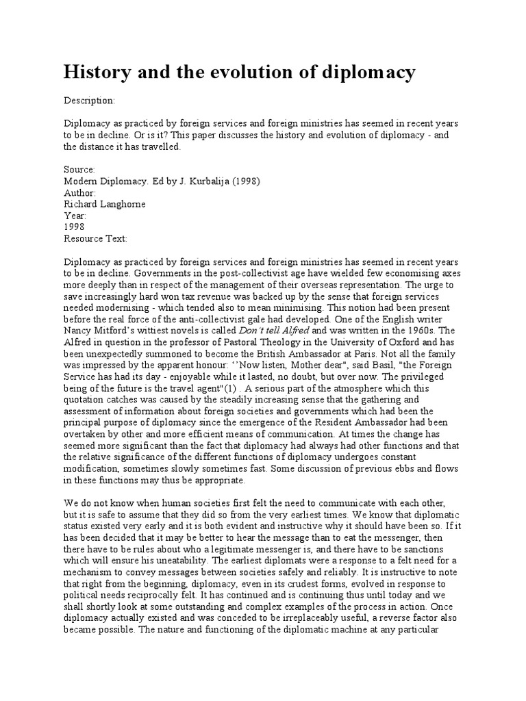 History and The Evolution of Diplomacy | PDF | Diplomacy | Treaty