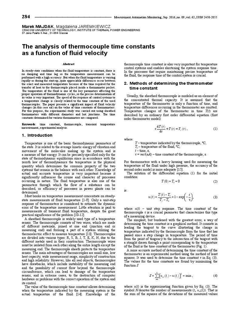 Time Constant. | PDF | Temperature | Thermocouple