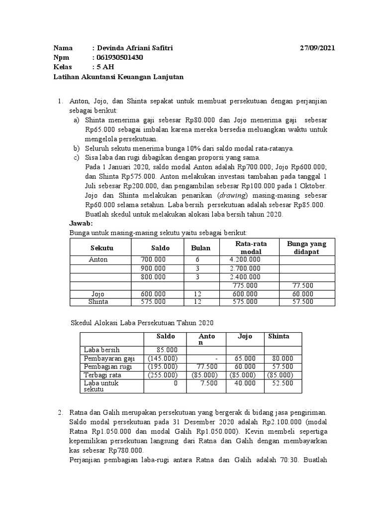 Prak. AkL. Latihan Soal Kasus | PDF