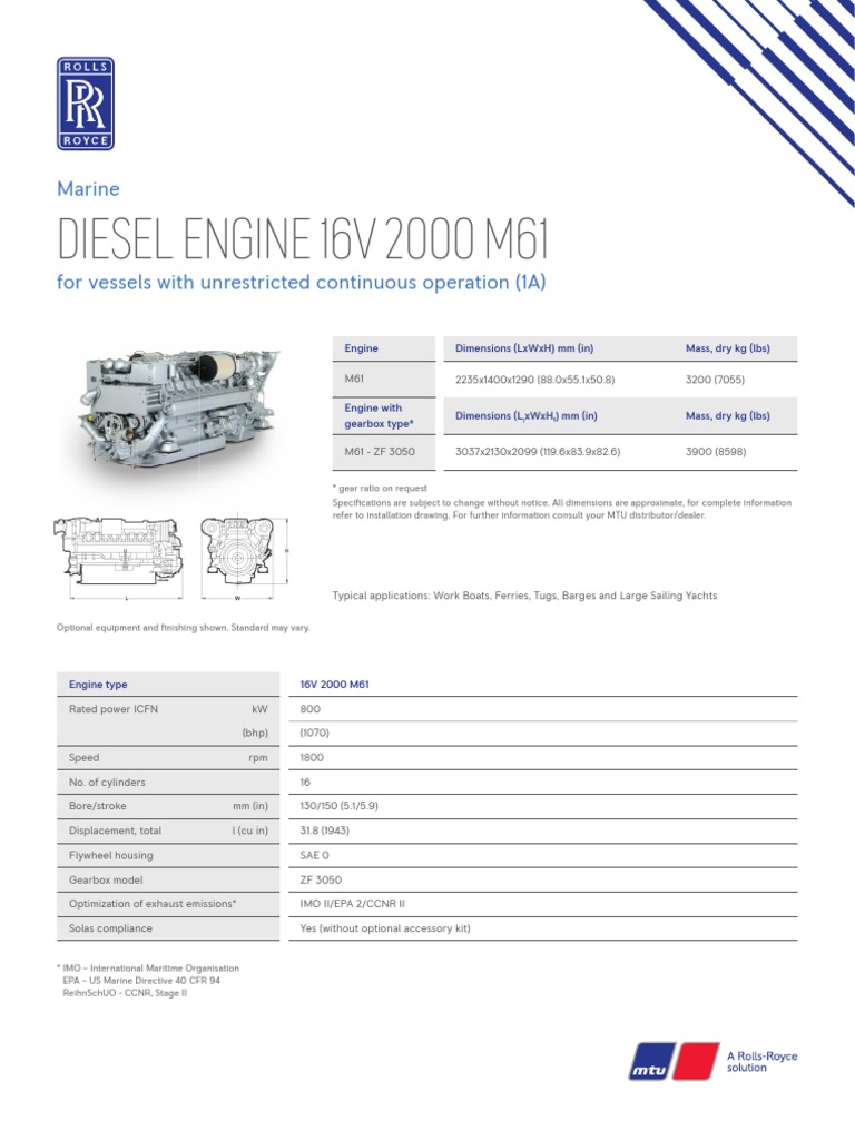 Diesel Engine 16V 2000 M61: Marine | PDF | Transmission (Mechanics ...