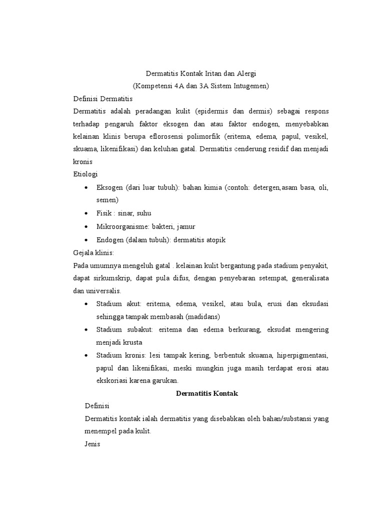 Dermatitis Kontak Iritan Dan Alergi. RMS. Medupro | PDF