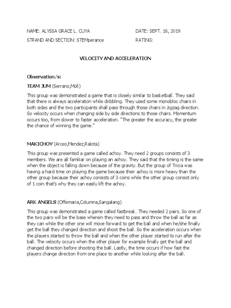 Demonstrating Concepts of Velocity, Acceleration, Force, and Time ...