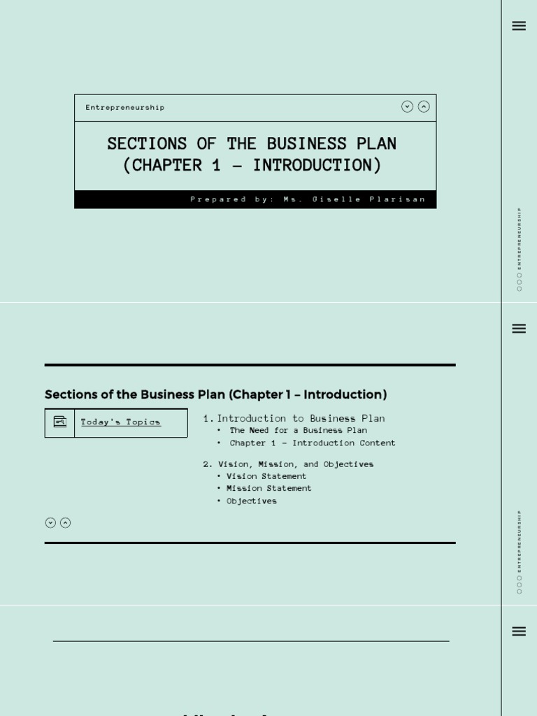 Sections of The Business Plan (Chapter 1 - Introduction) | PDF ...