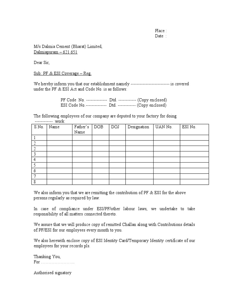 Undertaking (EPF&ESIC) | PDF