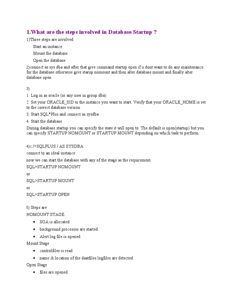 Database Startup Steps and Stages | PDF | Backup | Oracle Database