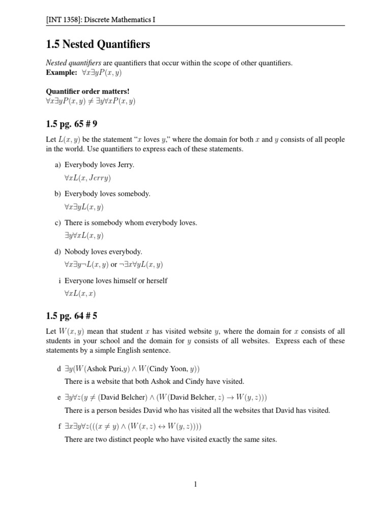 1.5 Nested Quantifiers | PDF | Mathematics | Metalogic
