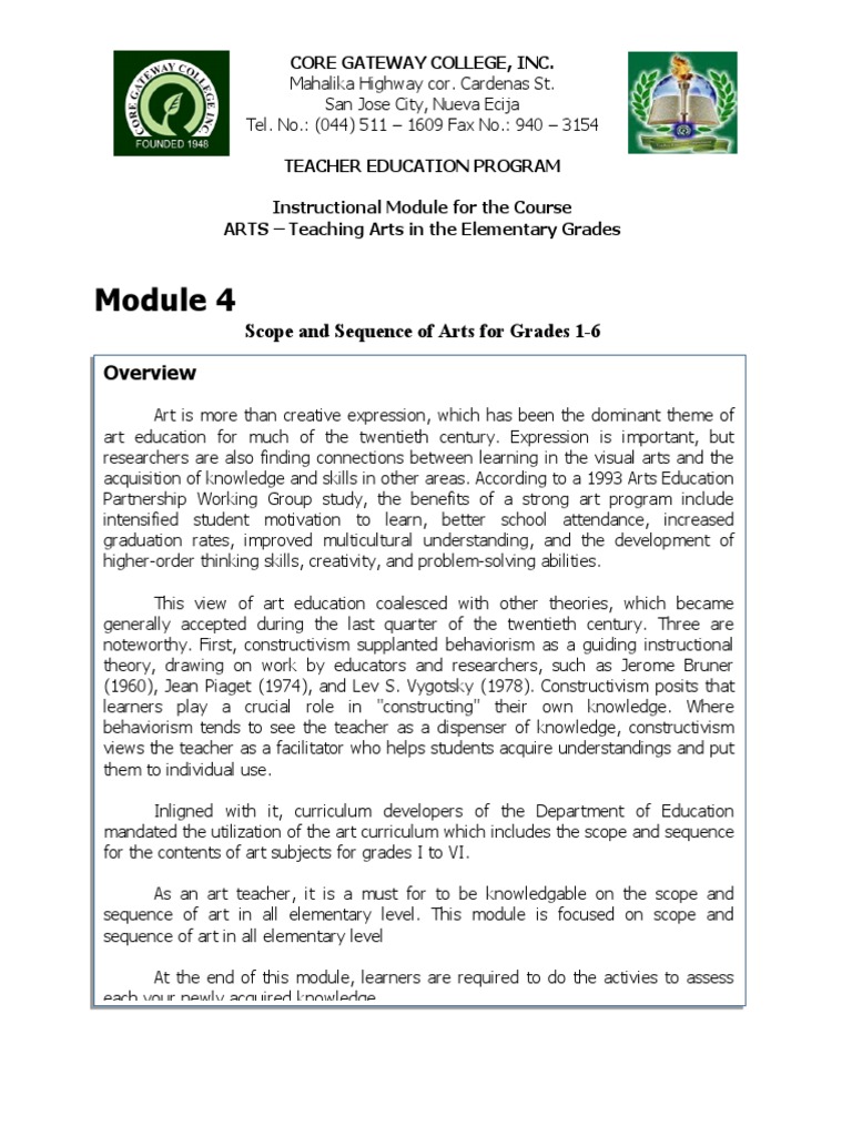 Scope and Sequence of Arts For Grades 1-6: Core Gateway College, Inc ...