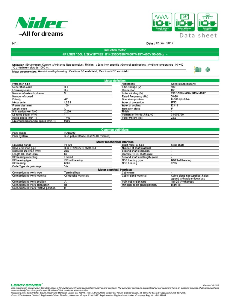 4p Lses 100l 2,2kw Ift-Ie2 b14 | PDF | Electric Motor | Mains Electricity