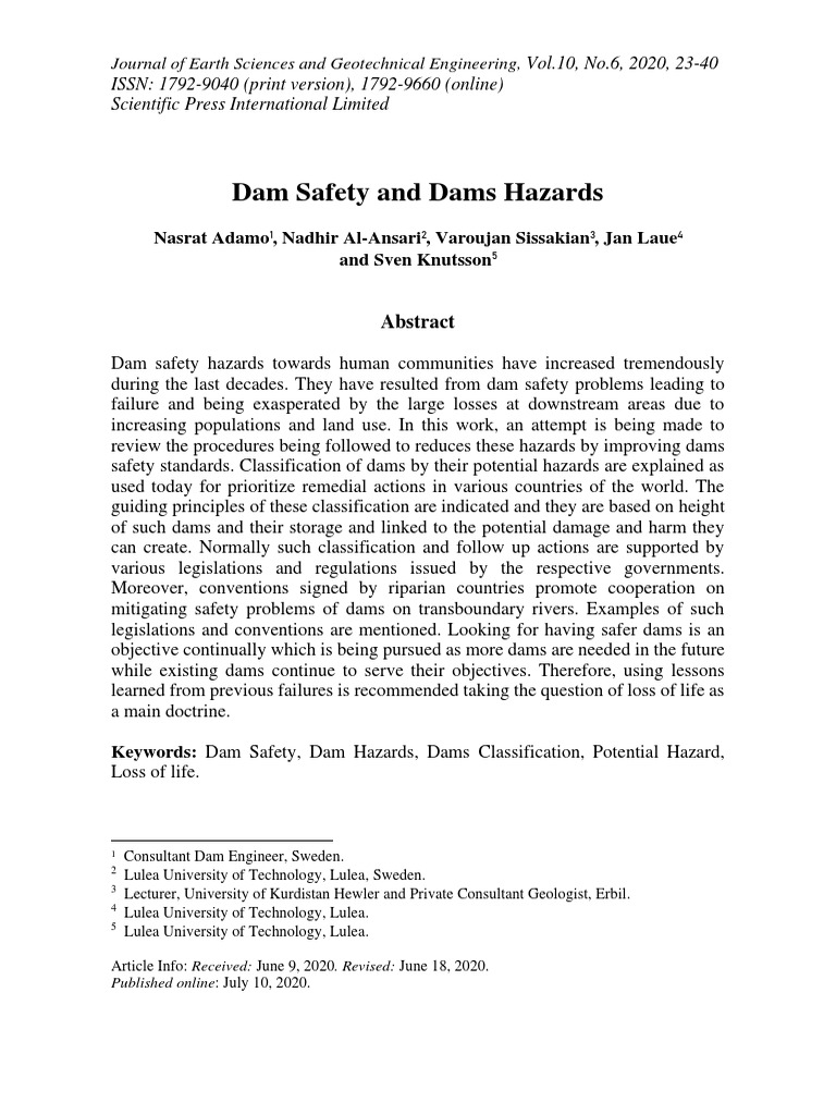 Dam Safety and Hazard Classification | PDF | Dam | Hazards