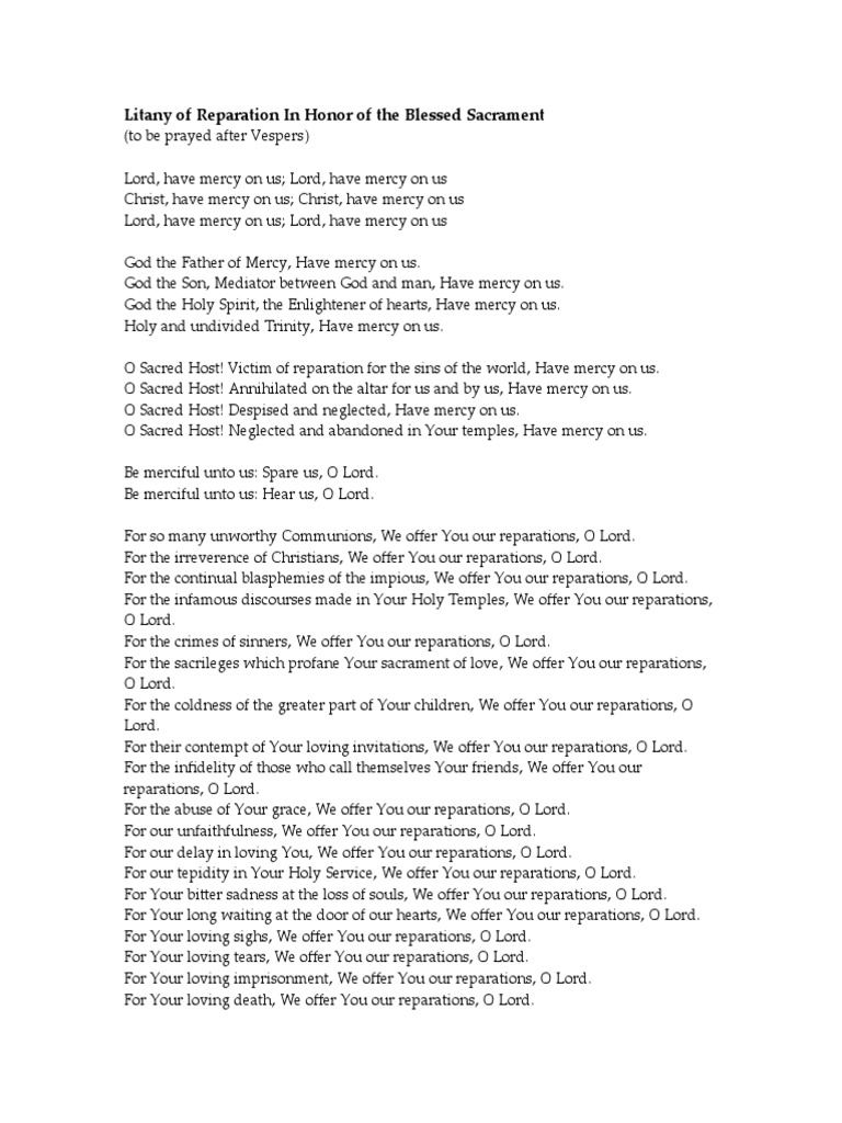 Litany of Reparation in Honor of The Blessed Sacrament | PDF ...