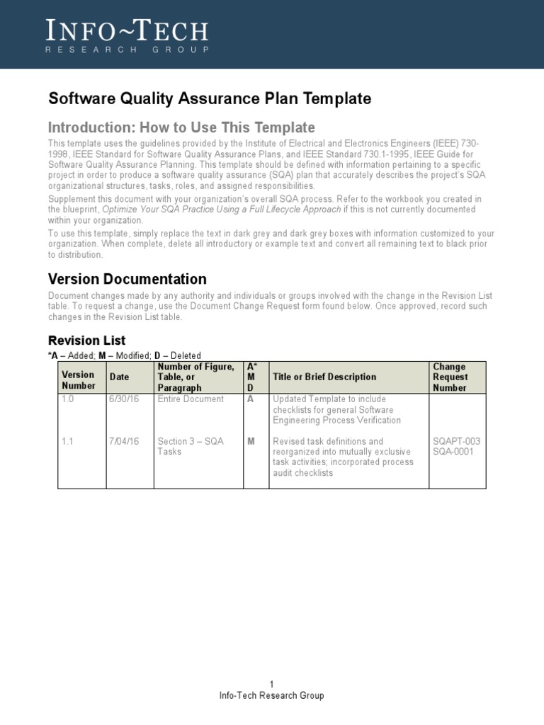 SQA Plan Template Guide | PDF | Software Testing | Verification And ...