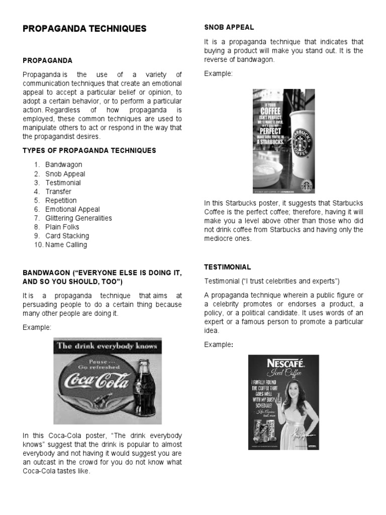 Propaganda Techniques: Snob Appeal | PDF | Propaganda | Advertising