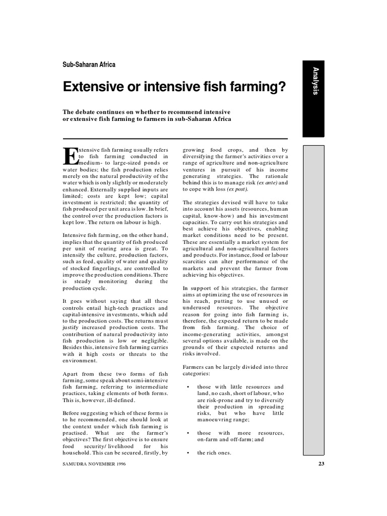 Extensive or Intensive Fish Farming?: Sub-Saharan Africa | PDF ...