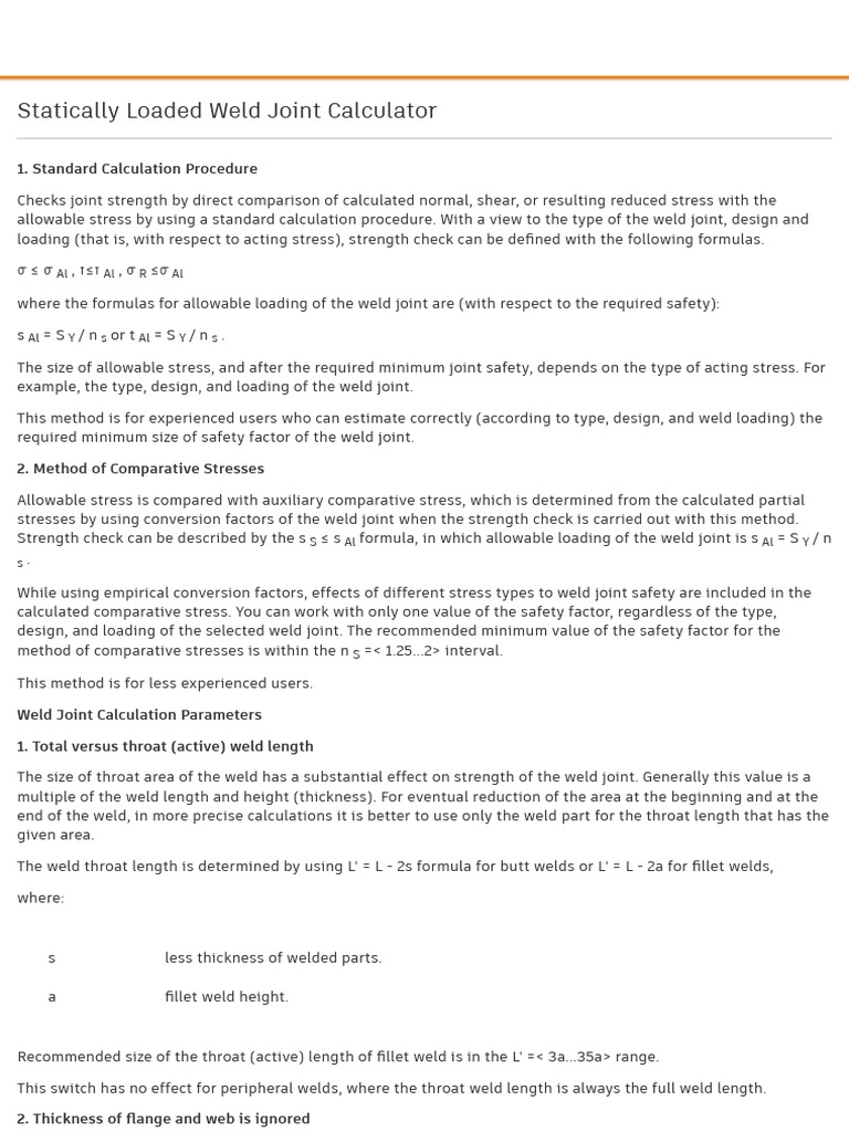 Statically Loaded Weld Joint Calculator | PDF | Stress (Mechanics ...