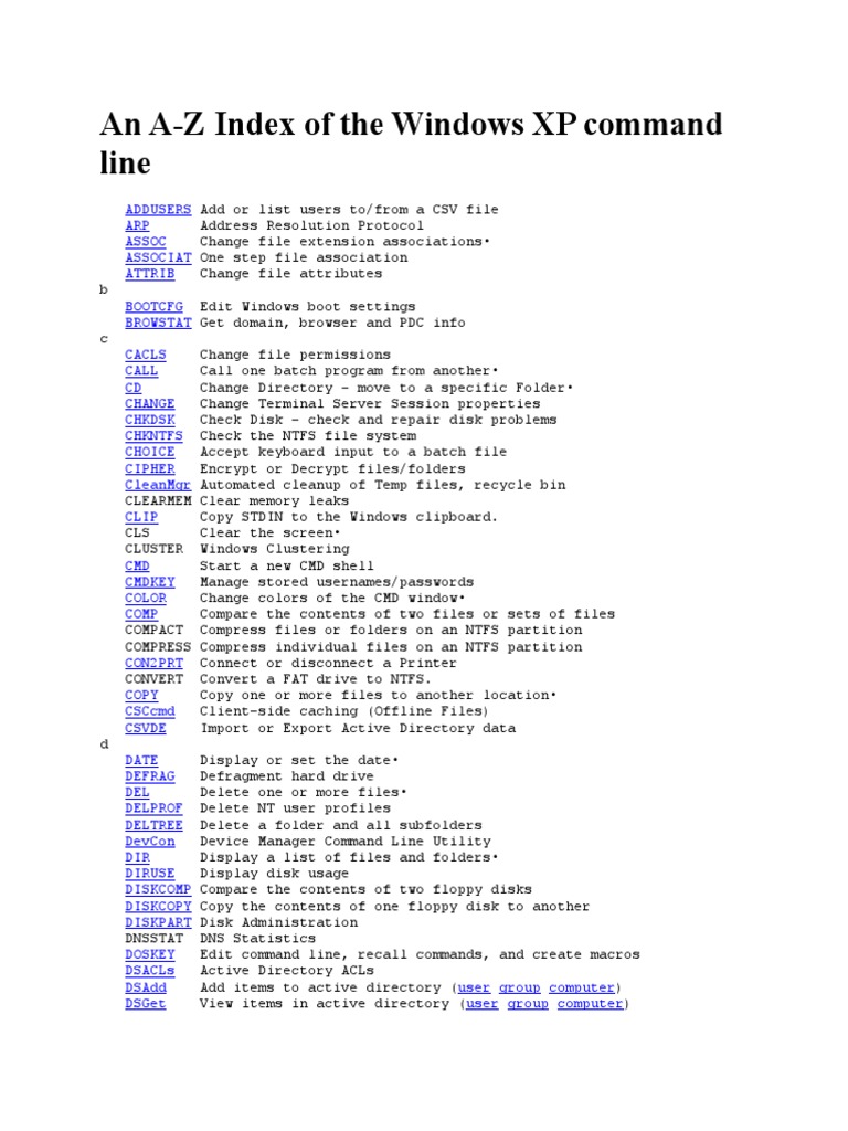 An A-Z Index of The Windows XP Command Line | PDF | Computer File ...