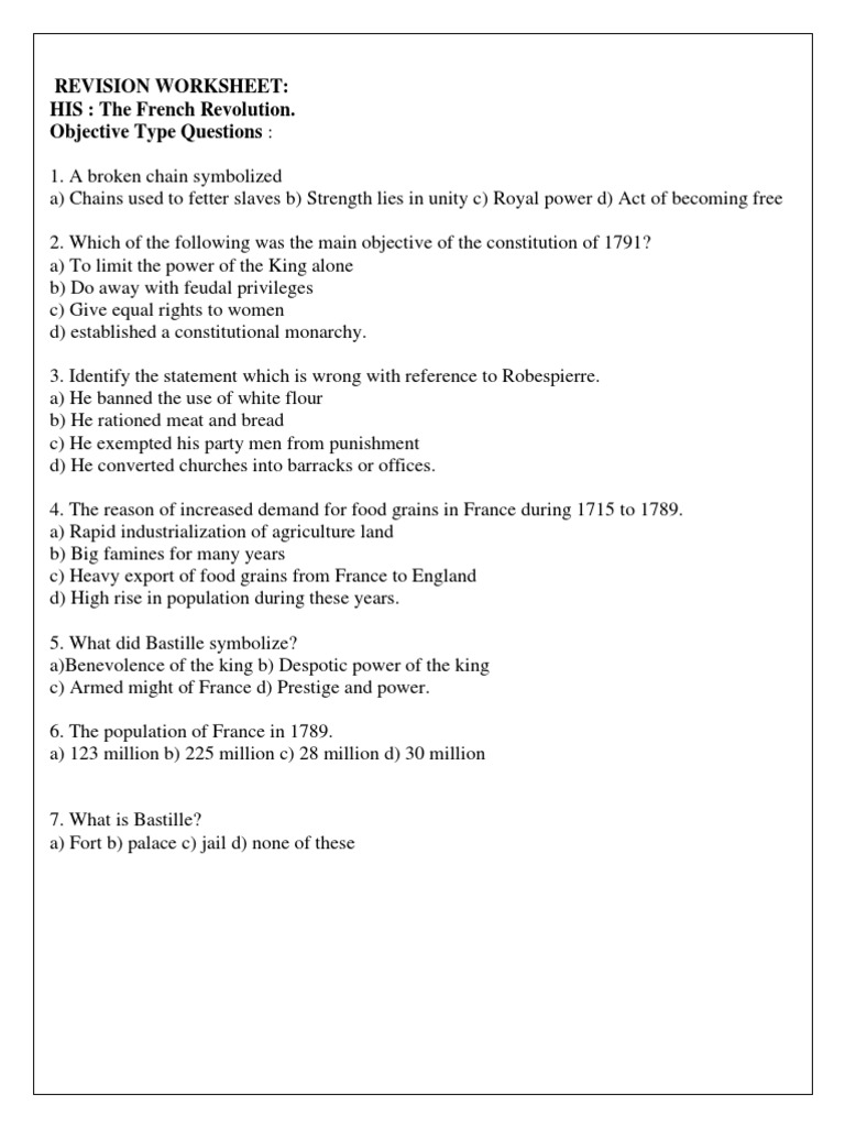 French Revolution Quiz Worksheet | PDF | French Revolution | France