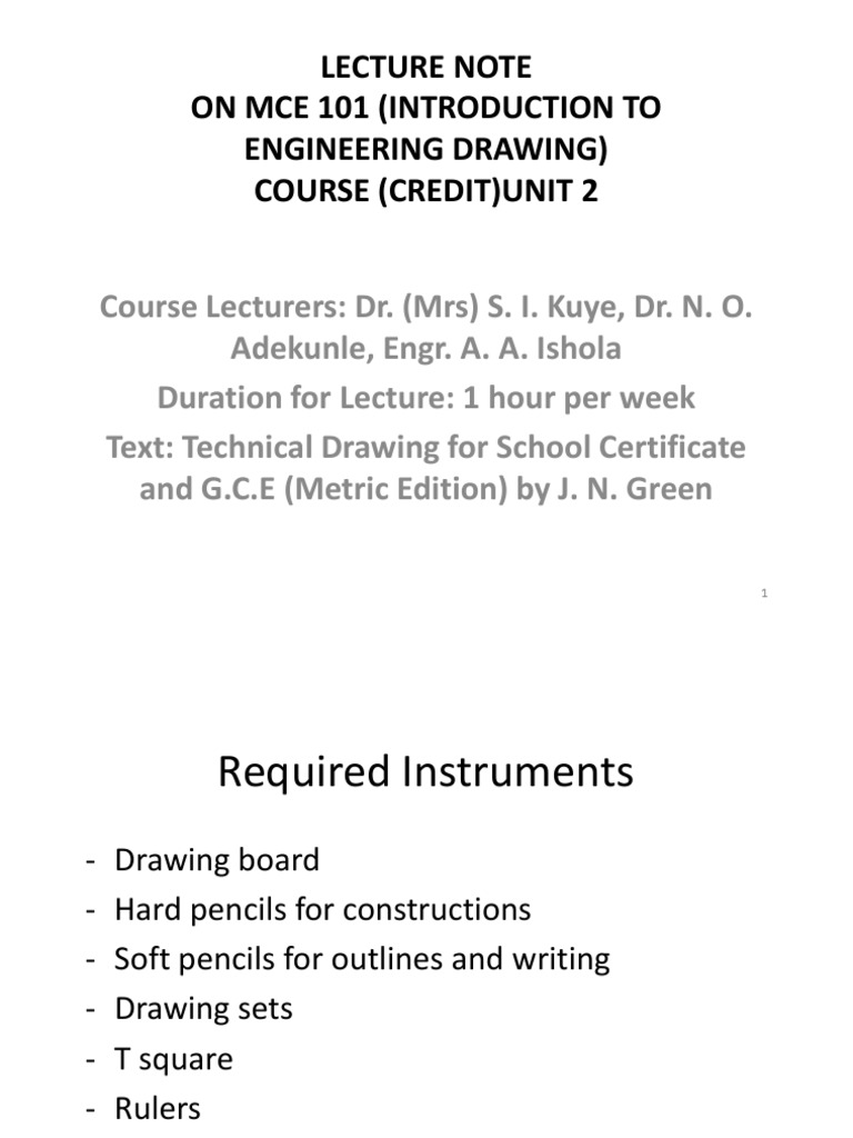 Engineering Drawing Lecture Notes: Introduction to Technical Drawing ...