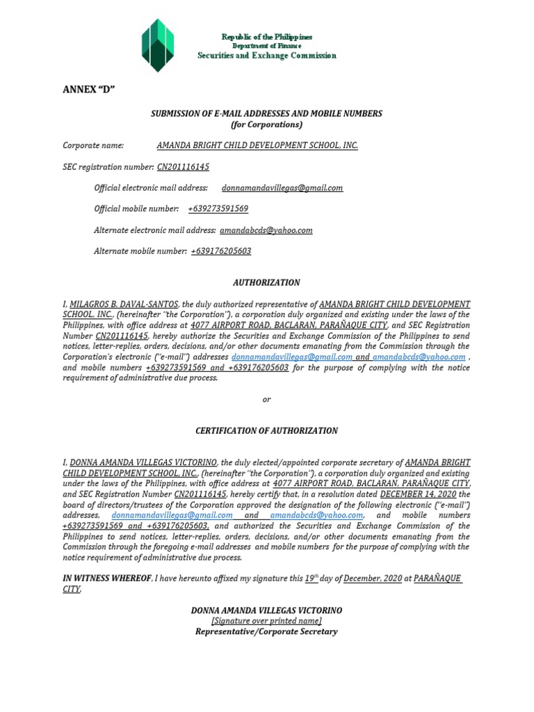 2020form - MC28s2020 Annexes D To G | PDF | U.S. Securities And ...