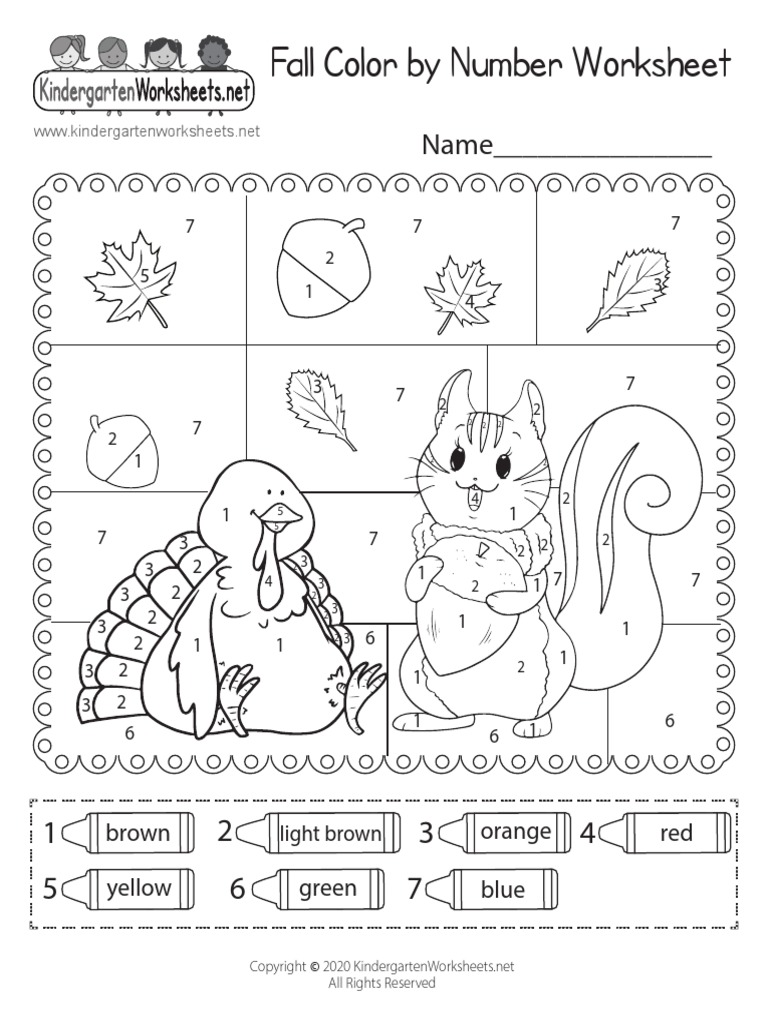 Fall Color by Number Worksheet: Name | PDF | Visual Perception | Color