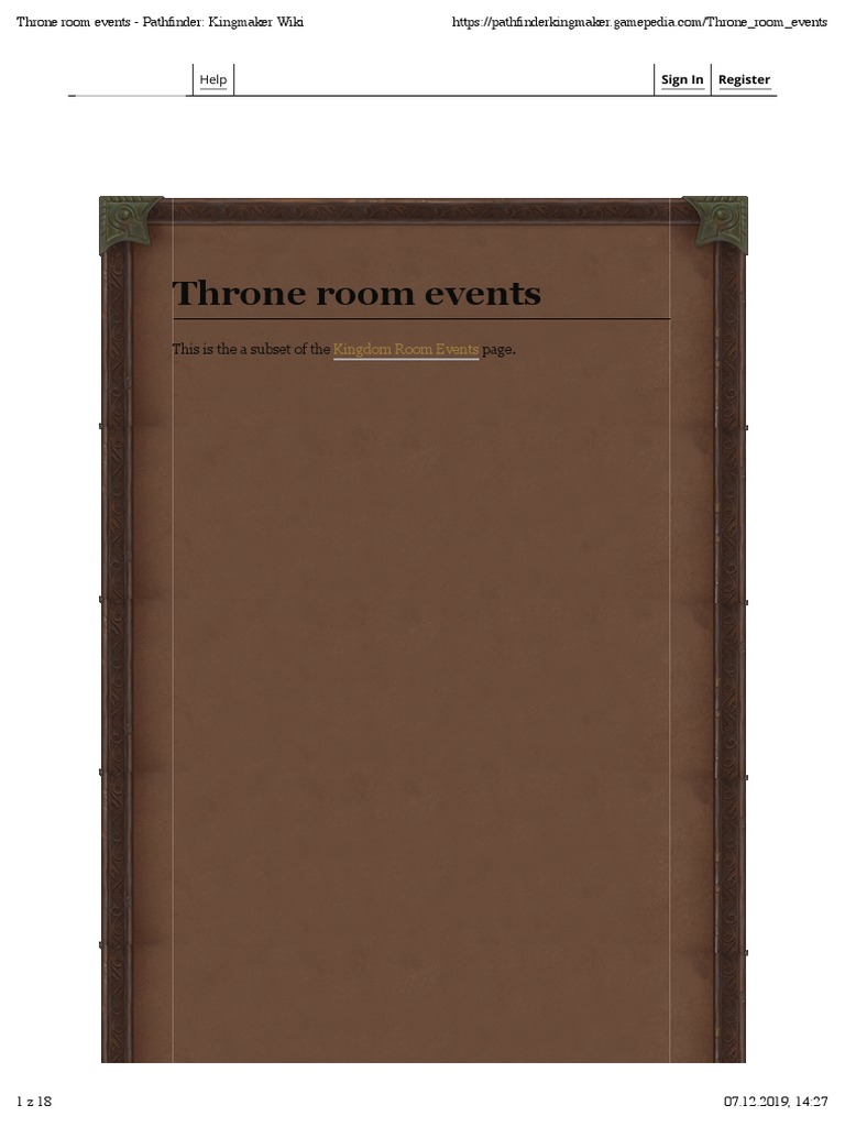 Throne Room Events - Pathfinder: Kingmaker Wiki | PDF