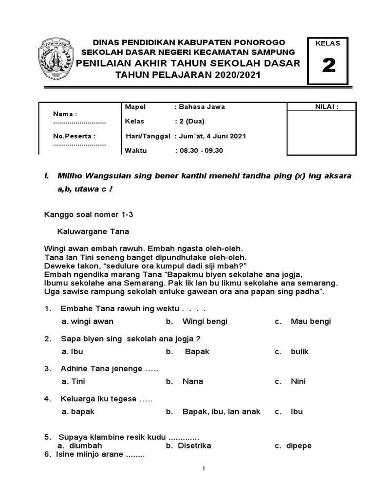 Bahasa Jawa Kelas 2 | PDF