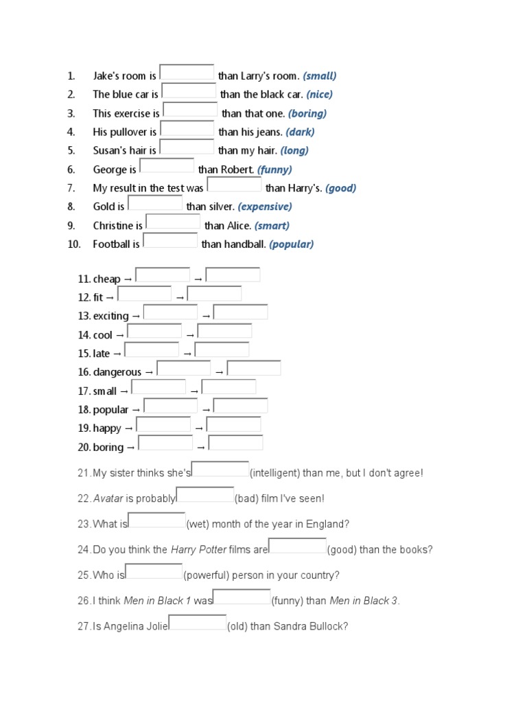 Comparatives Multiple Choice | PDF