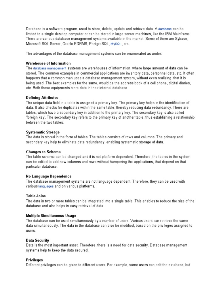 Advantages of Dbms | PDF | Databases | Relational Database