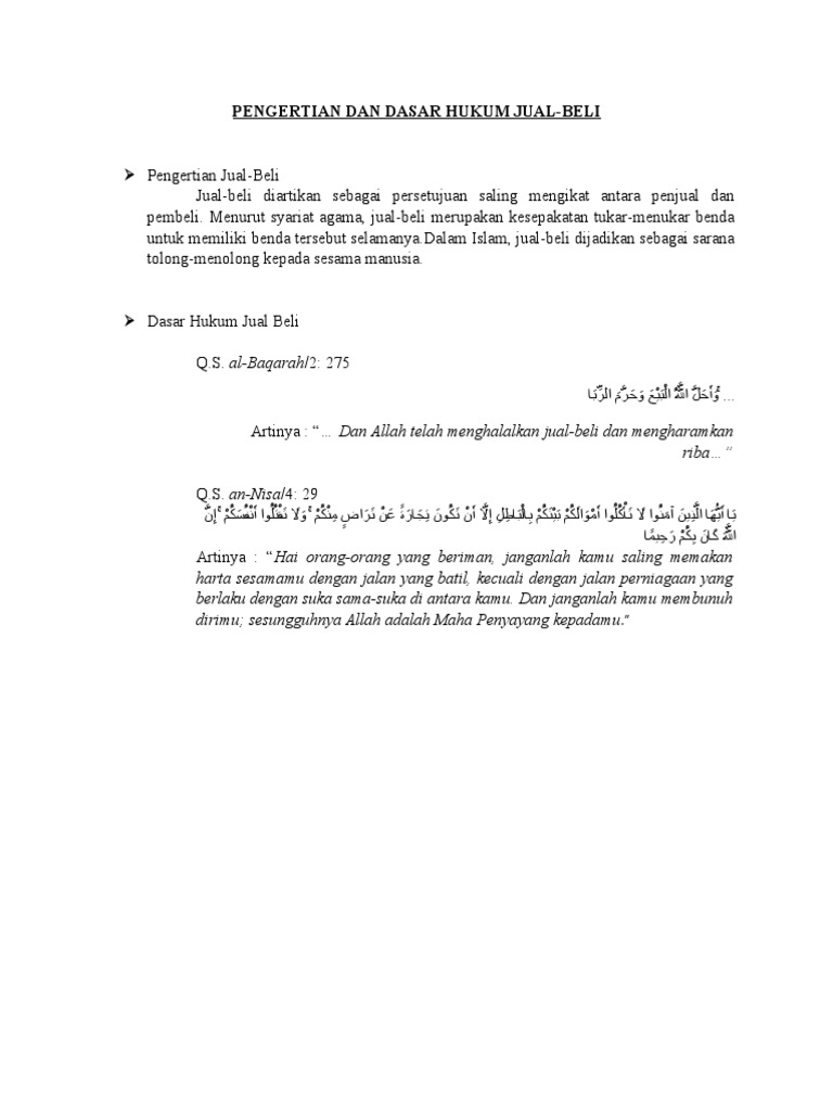Pengertian Dan Dasar Hukum Jual Beli Dan Macam-Macam Riba | PDF Pengertian Dan Dasar Hukum Jual Beli Dan Macam-Macam Riba | PDF