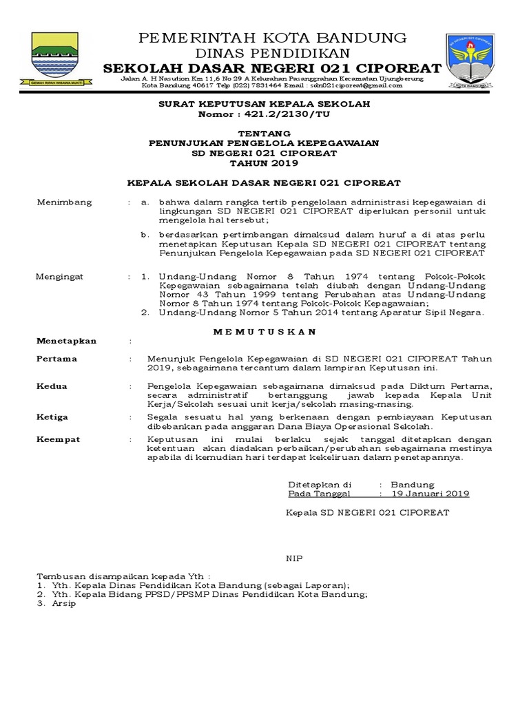 SK Penunjukan Pengelola Kepegawaian | PDF