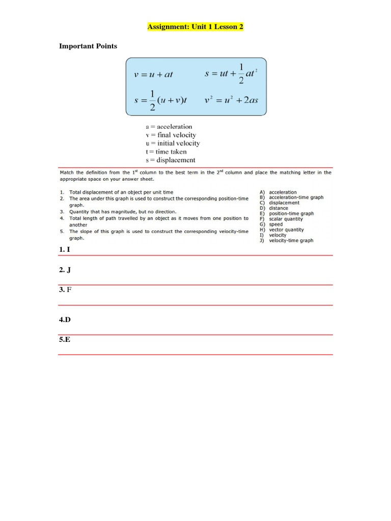 Assignment: Unit 1 Lesson 2 Important Points | PDF