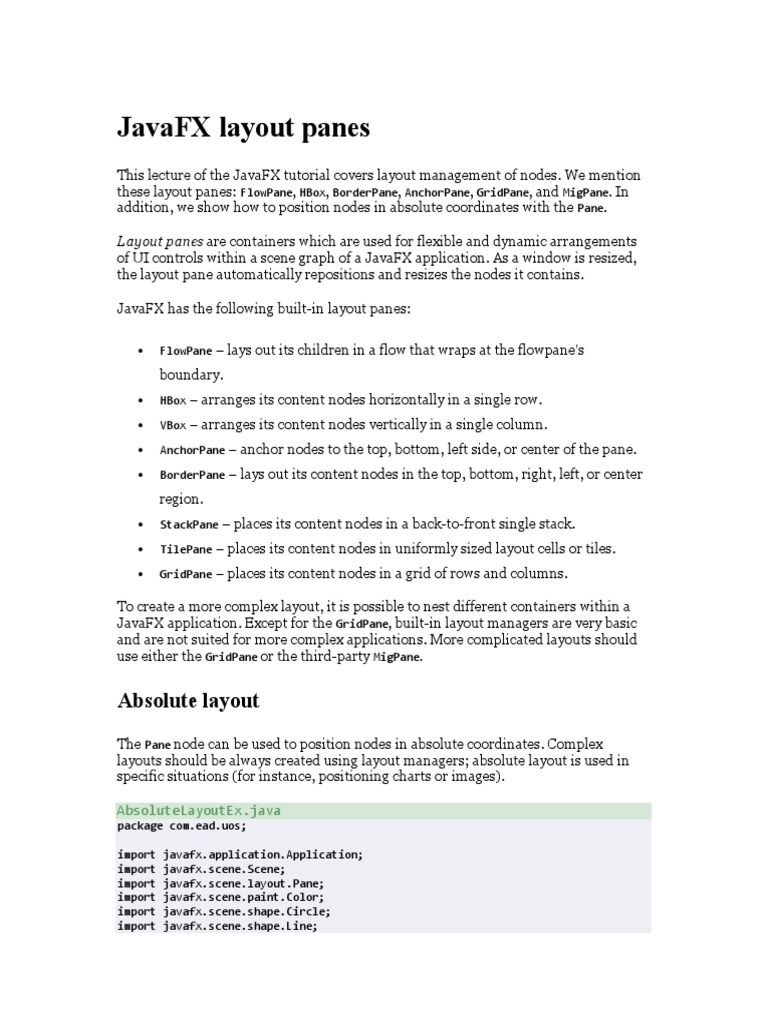 Javafx Layout Panes | PDF | Page Layout | Java (Programming Language)