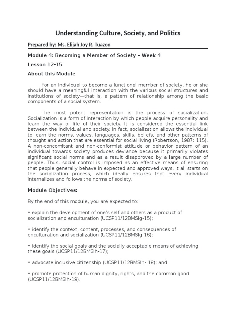 Understanding Culture, Society, and Politics: Prepared By: Ms. Elijah ...