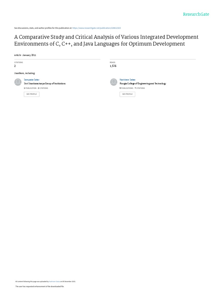 A Comparative Study and Critical Analysis of Various Integrated Development Environments of C ...