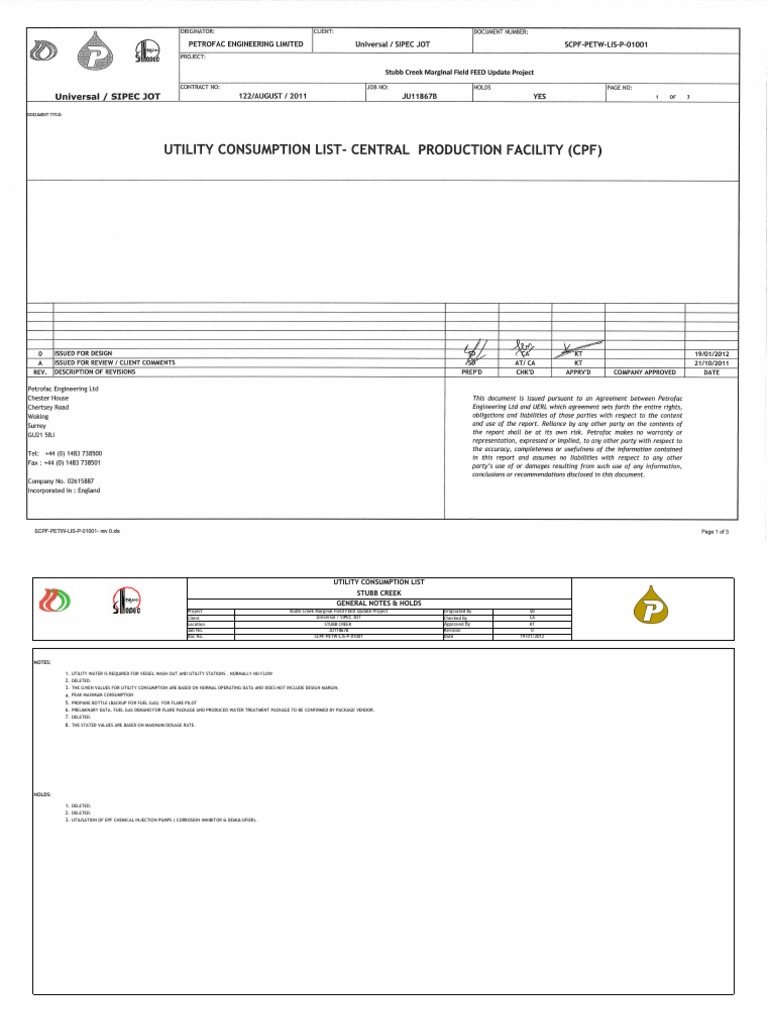SCPF-PETW-LIS-P-01001 - Rev0 - Utility Consumption List - CPF | PDF ...