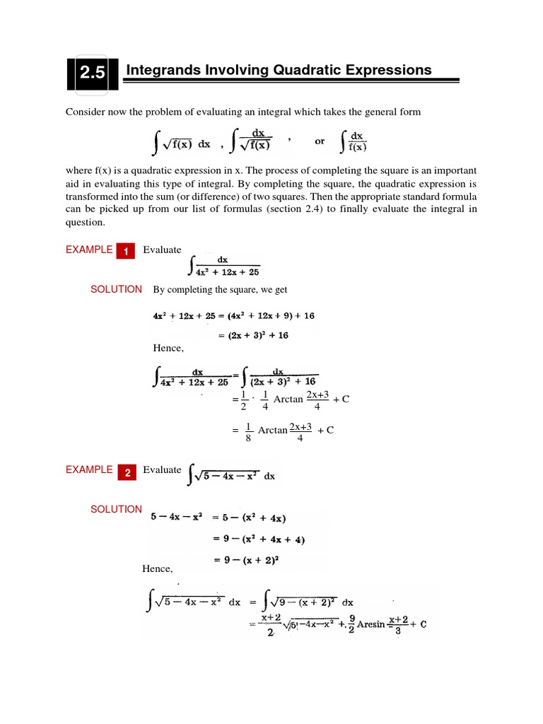 2.4 Integrands Involving Quadratic Expressions | PDF