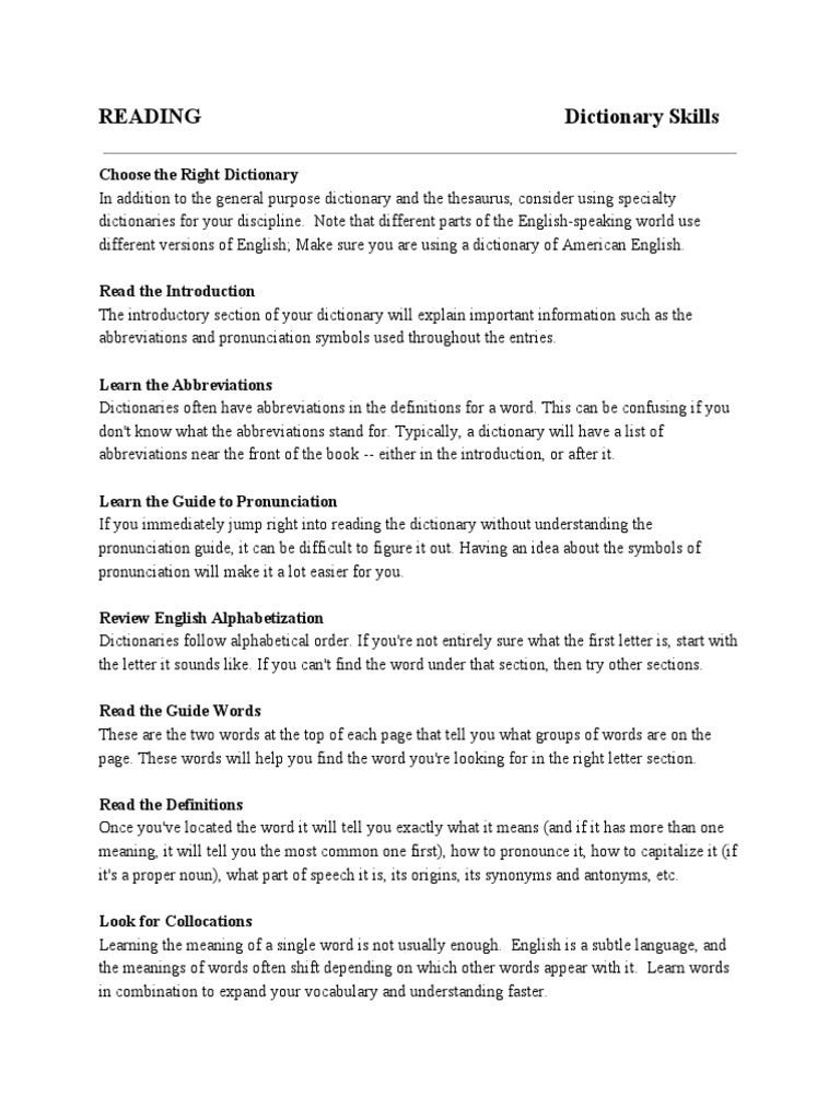 Reading Dictionary Skills: Choose The Right Dictionary | PDF | Language ...
