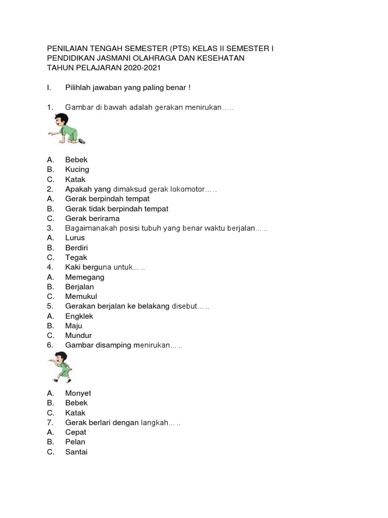 Soal PJOK Kelas 2 PTS Semester 1 | PDF