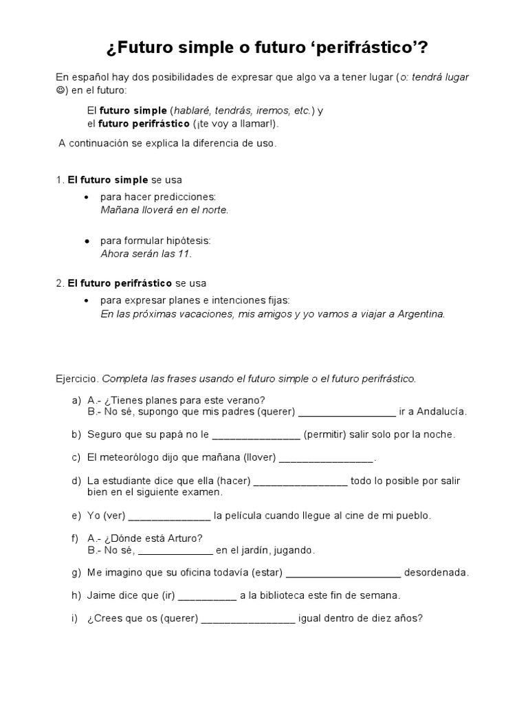 Futuro Simple Vs - Futuro Perifr - Stico - Ir A - Verbo | PDF | Artes ...