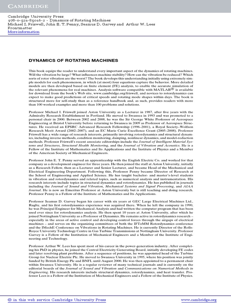 Dynamics of Rotating Machines: More Information | PDF | Rotation Around A Fixed Axis | Applied ...
